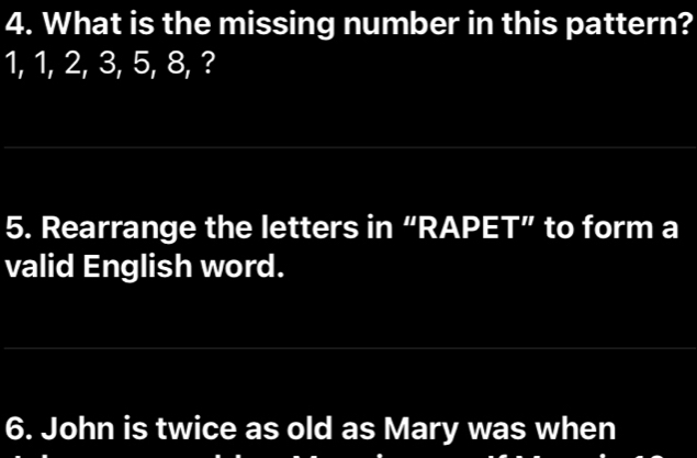 Solved: What is the missing number in this pattern? 1, 1, 2, 3, 5, 8 ...