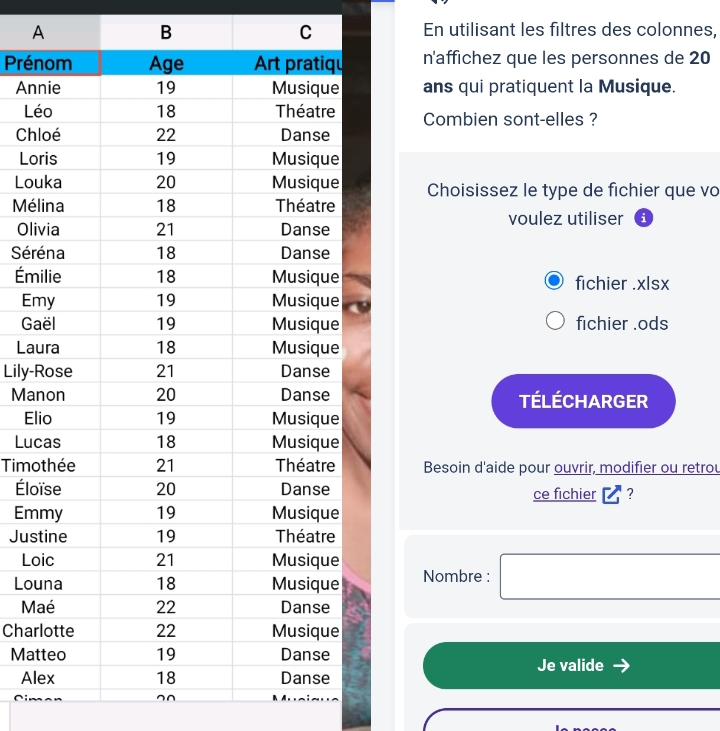 Solved: A En utilisant les filtres des colonnes, B C Pré n'affichez que les personnes de 20 An ...