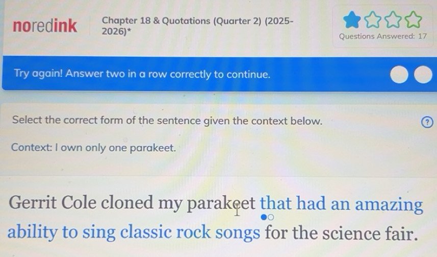 Solved: Chapter 18 & Quotations (Quarter 2) (2025- noredink 2026 ...