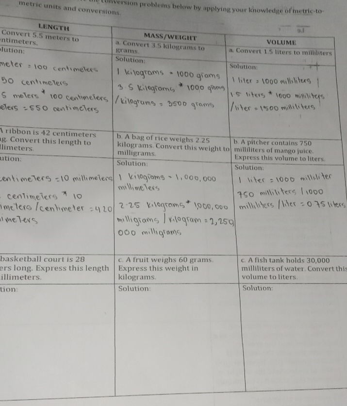 Solved: Unversion problems below by applying your knowledge of metric ...