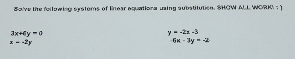 Solved: Solve the following systems of linear equations using ...