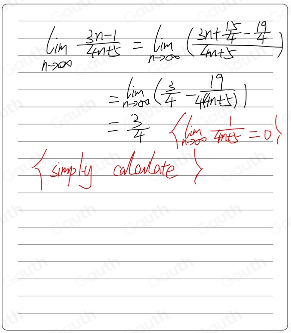 Solved: Using the definition of limit, verify that the sequence (3n-1)/4n+5 has the limit 3/4 [Math]