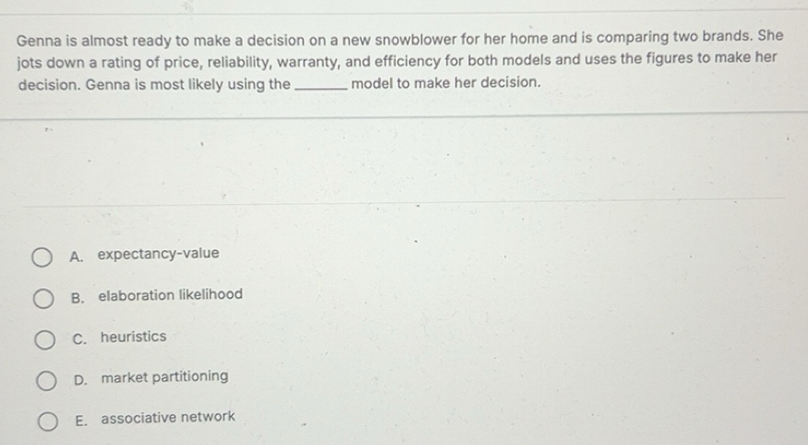 Solved: Genna is almost ready to make a decision on a new snowblower ...