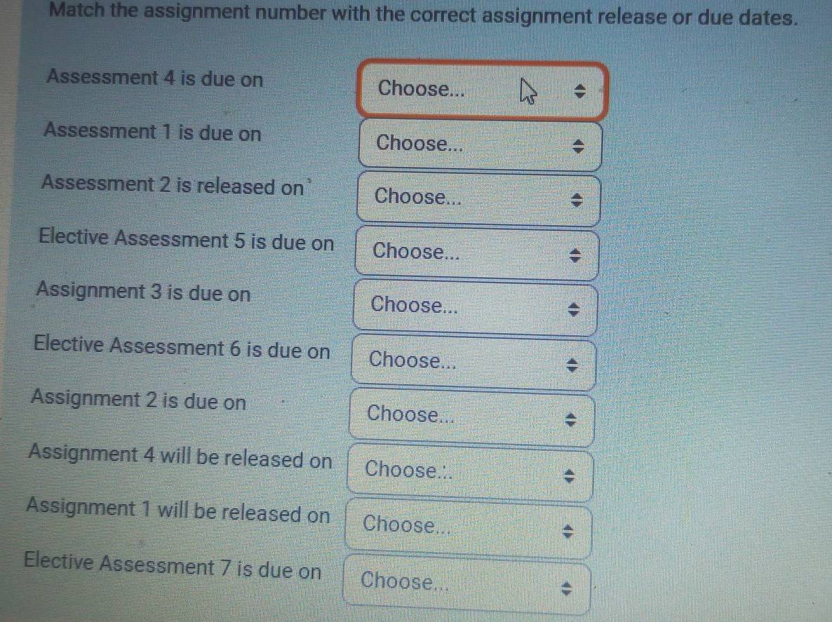 Solved: Match the assignment number with the correct assignment release ...