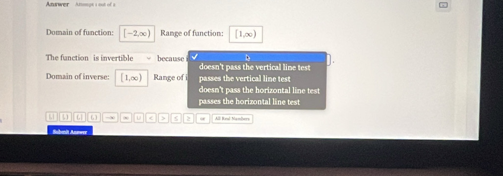 Solved: Answer Attempt 1 out of 2 Domain of function: [-2,∈fty ) Range ...