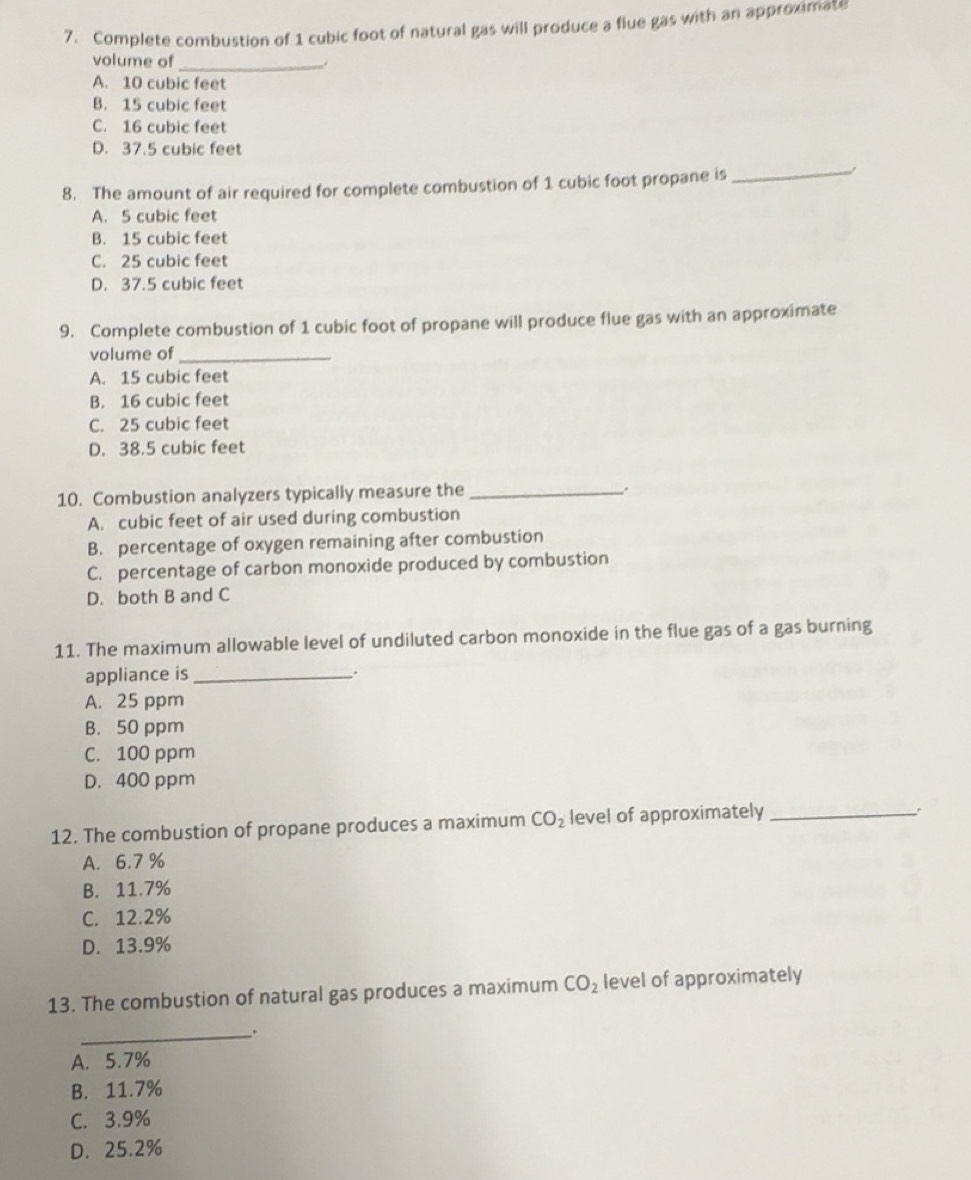 Solved: Complete combustion of 1 cubic foot of natural gas will produce ...