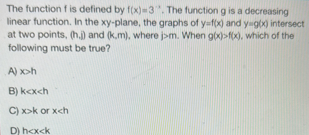 Solved: The function f is defined by f(x)=3^(-x). The function g is a ...