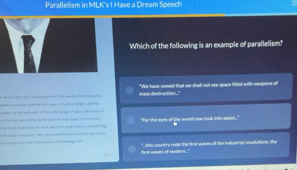 Solved: Parallelism in MLK's I Have a Dream Speech Which of the ...