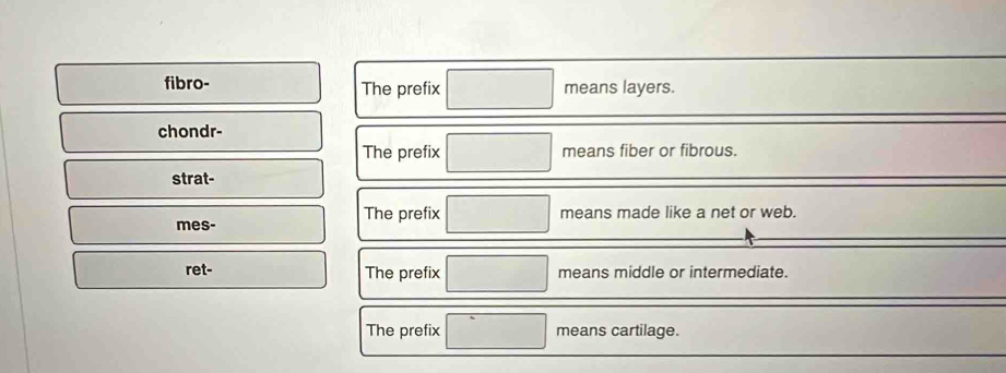 Solved: fibro- The prefix means layers. chondr- The prefix means fiber ...