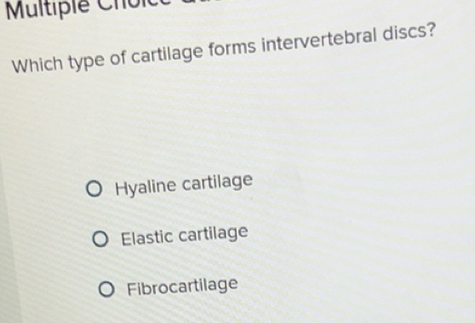 Solved: Multiple Cho Which type of cartilage forms intervertebral discs ...