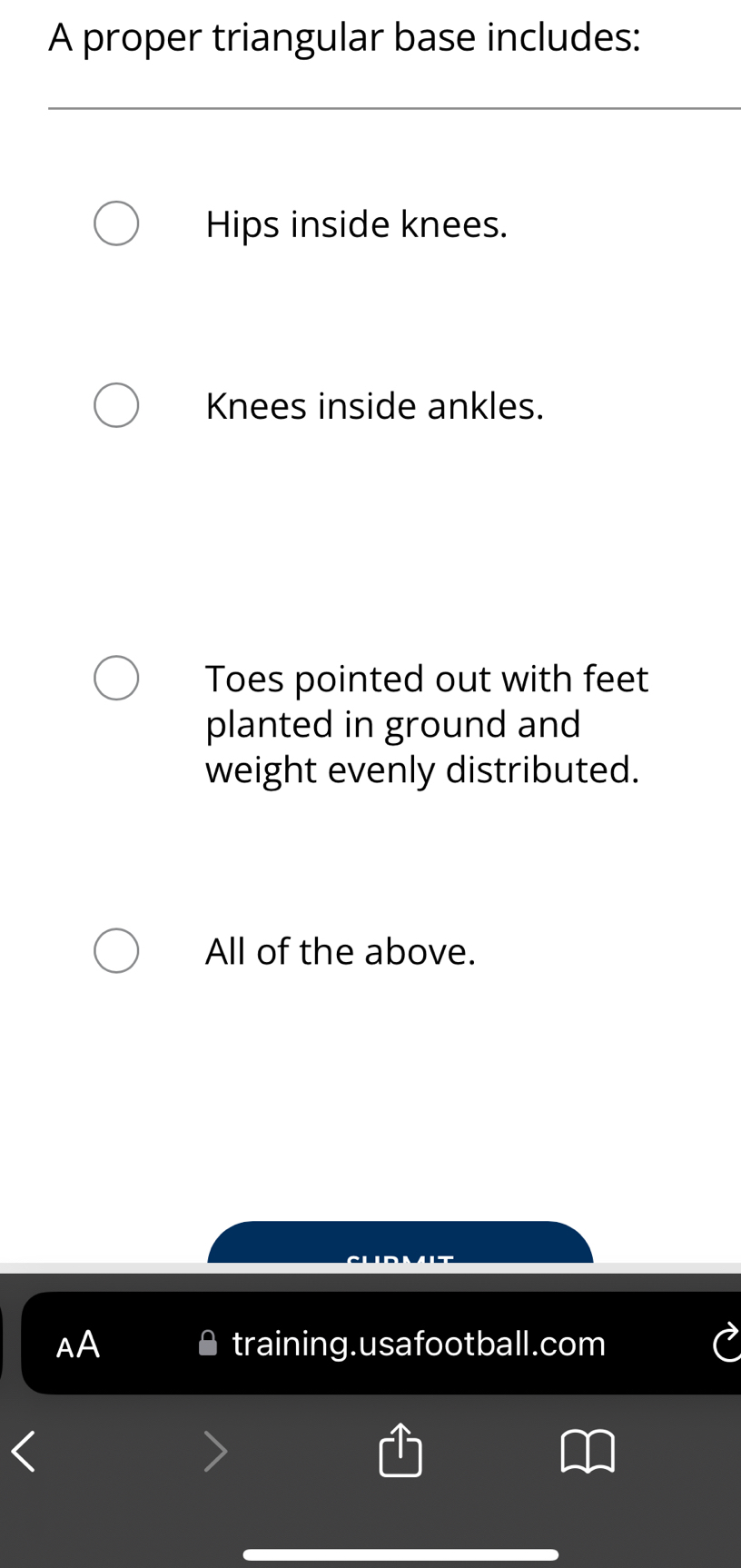 Solved: A proper triangular base includes: Hips inside knees. Knees ...
