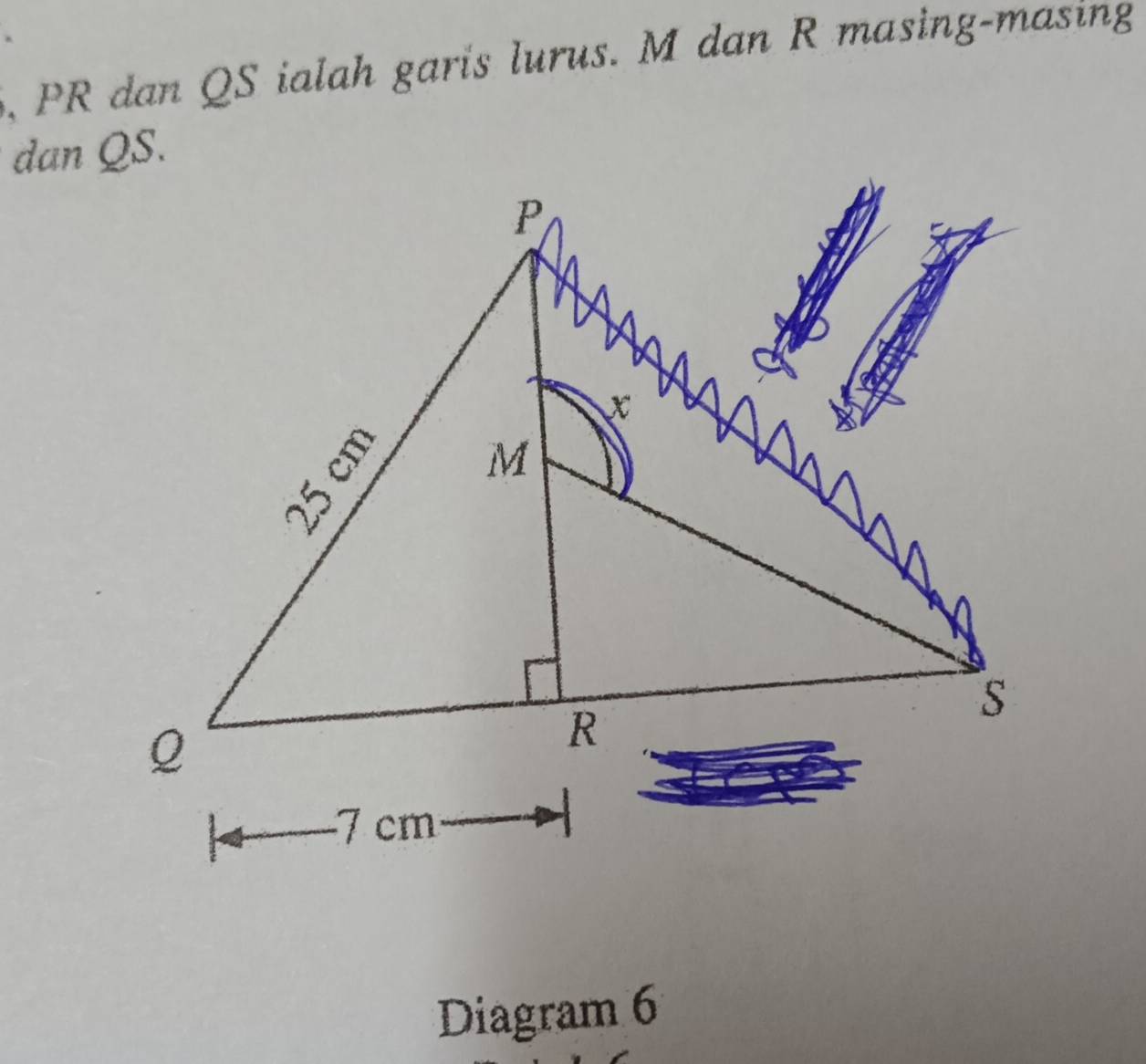 Selesai:PR dan QS ialah gar's lurus. M dan R masing-masing Diagram 6