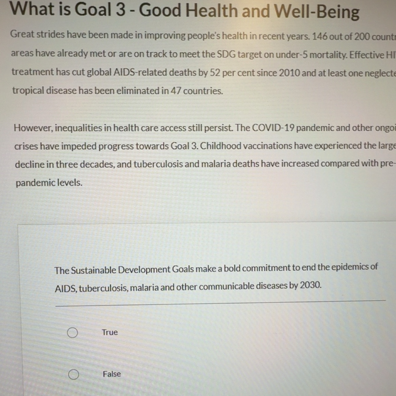 Solved: What is Goal 3 - Good Health and Well-Being Great strides have ...