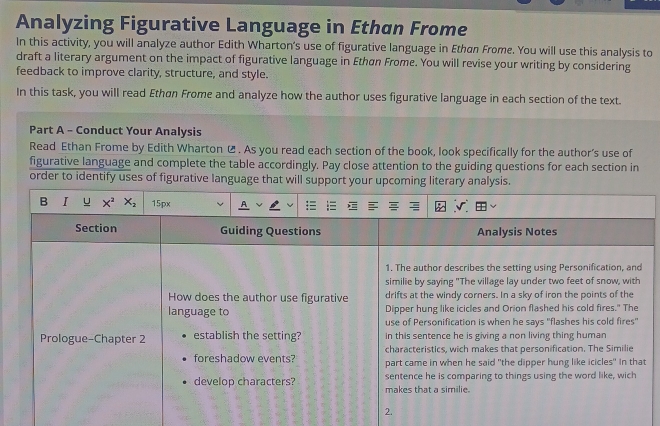 Solved: Analyzing Figurative Language in Ethan Frome In this activity ...