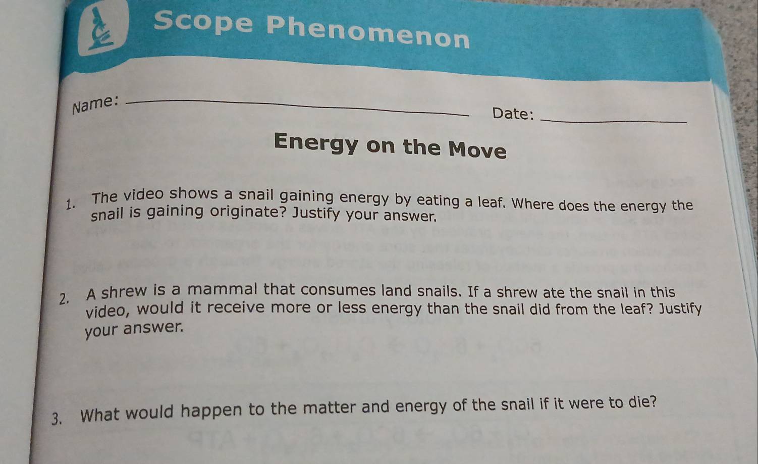 Solved: Scope Phenomenon Name:_ Date:_ Energy on the Move 1. The video ...