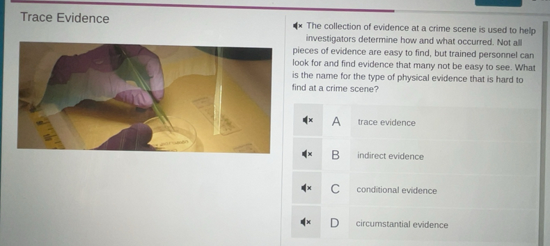 Solved: Trace Evidence The collection of evidence at a crime scene is ...