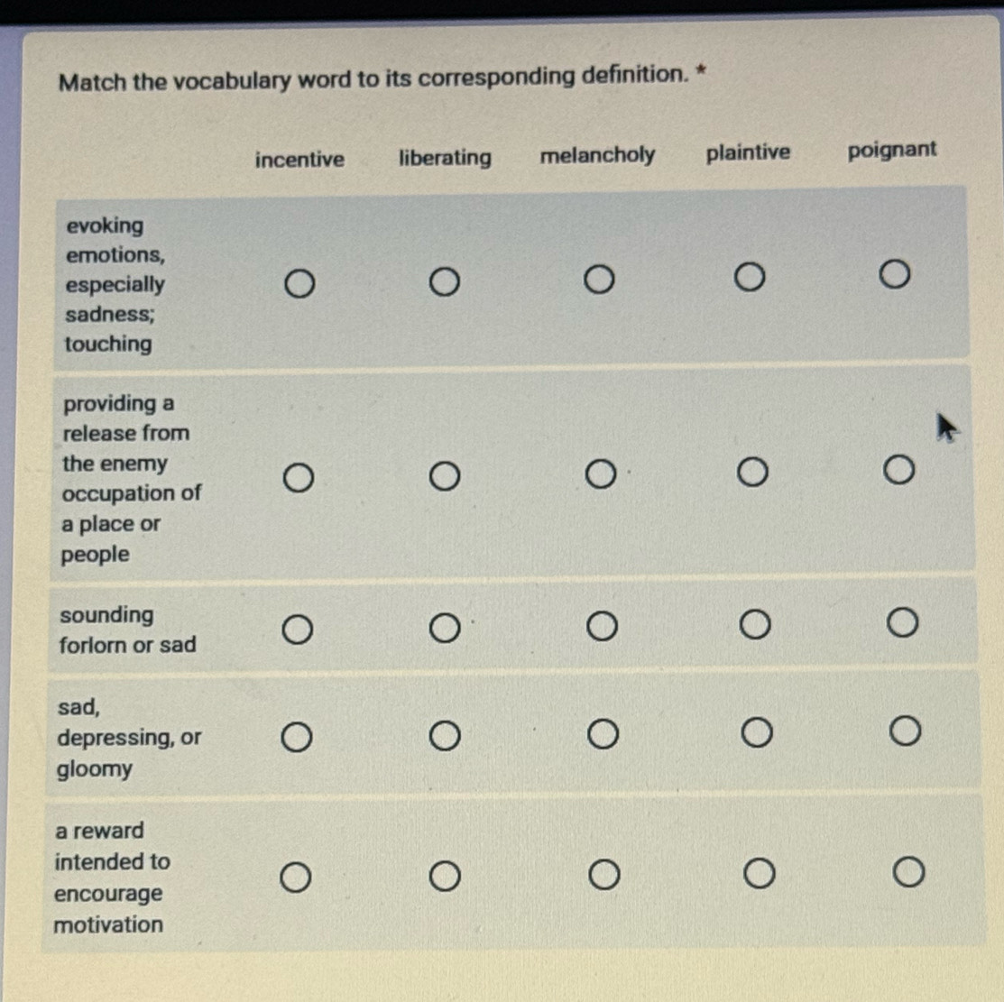 Solved: Match the vocabulary word to its corresponding definition ...