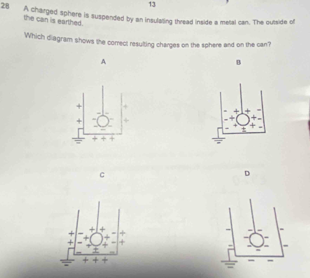 Solved: 13 28 A charged sphere is suspended by an insulating thread ...