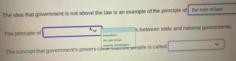 Solved: The idea that government is not above the law is an example of ...