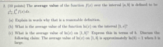 Solved: The average value of the function f(x) over the interval [a,b ...