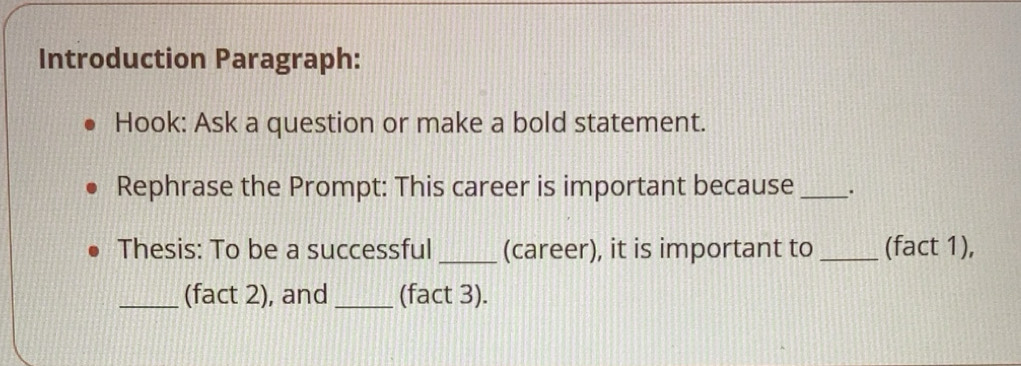 Solved: Introduction Paragraph: Hook: Ask a question or make a bold ...