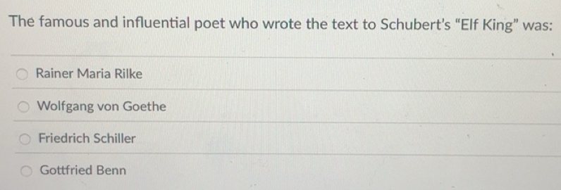 Solved: The famous and influential poet who wrote the text to Schubert ...