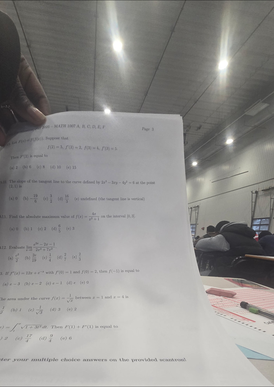Solved: 2025 - MATH 1007 A, B, C, D, E, F Page 3 is Let F(x)=f(f(x ...