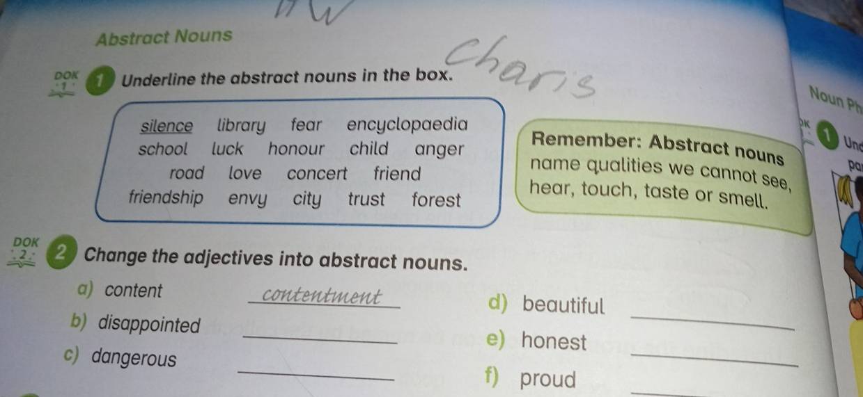 Solved: Abstract Nouns DOK Underline the abstract nouns in the box. No ...