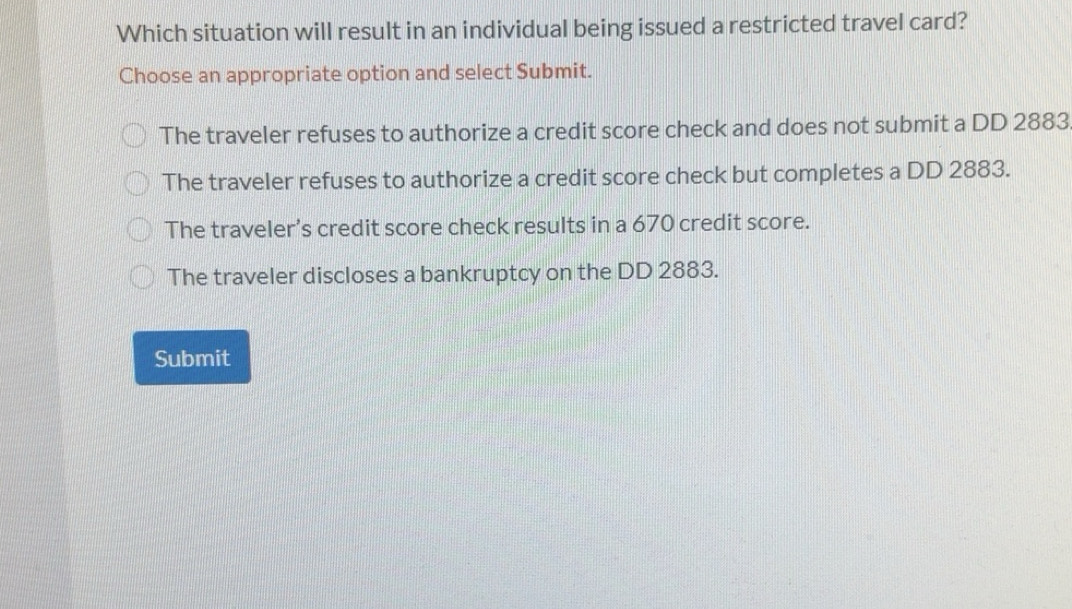 Solved: Which situation will result in an individual being issued a ...