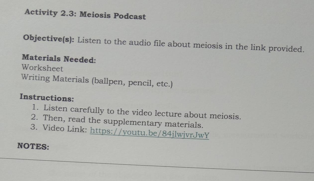 Solved: Activity 2.3: Meiosis Podcast Objective(s): Listen to the audio ...