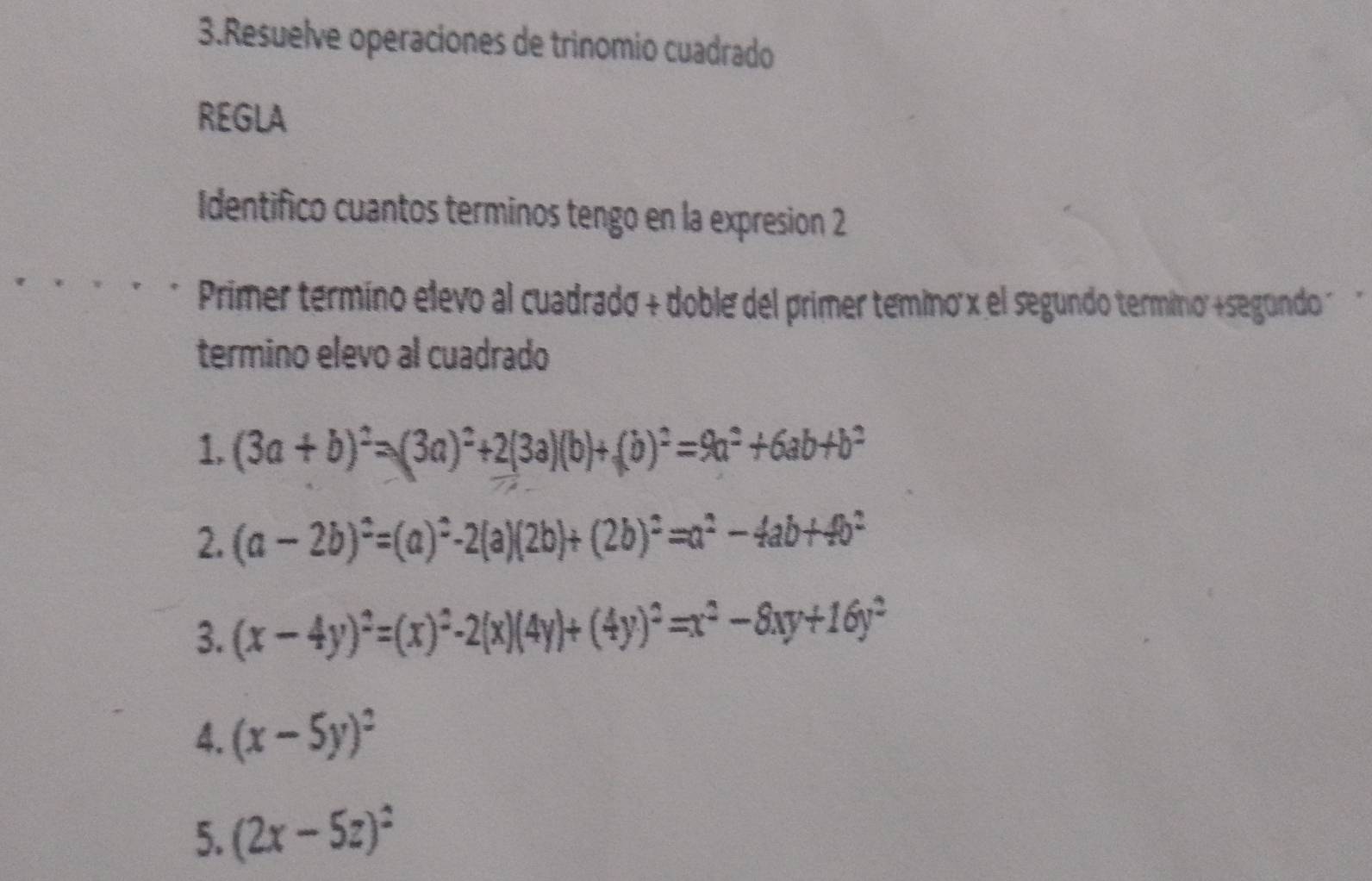 Resuelto:Resuelve operaciones de trinomio cuadrado REGLA Identifico ...