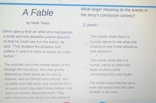 Solved: What larger meaning do the events in A Fable the story's ...