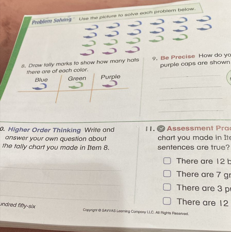تم الحل:Problem Solving Use the picture to solve each problem below. 8 ...