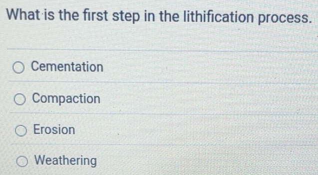 Solved: What is the first step in the lithification process ...