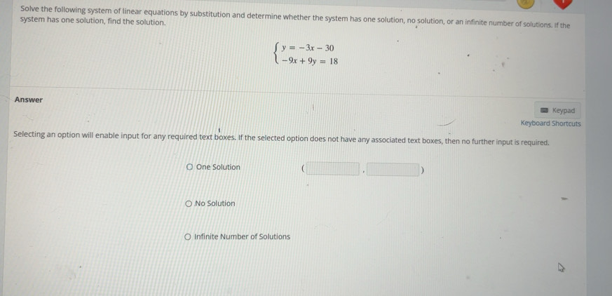 Solved: Solve the following system of linear equations by substitution and determine whether the ...
