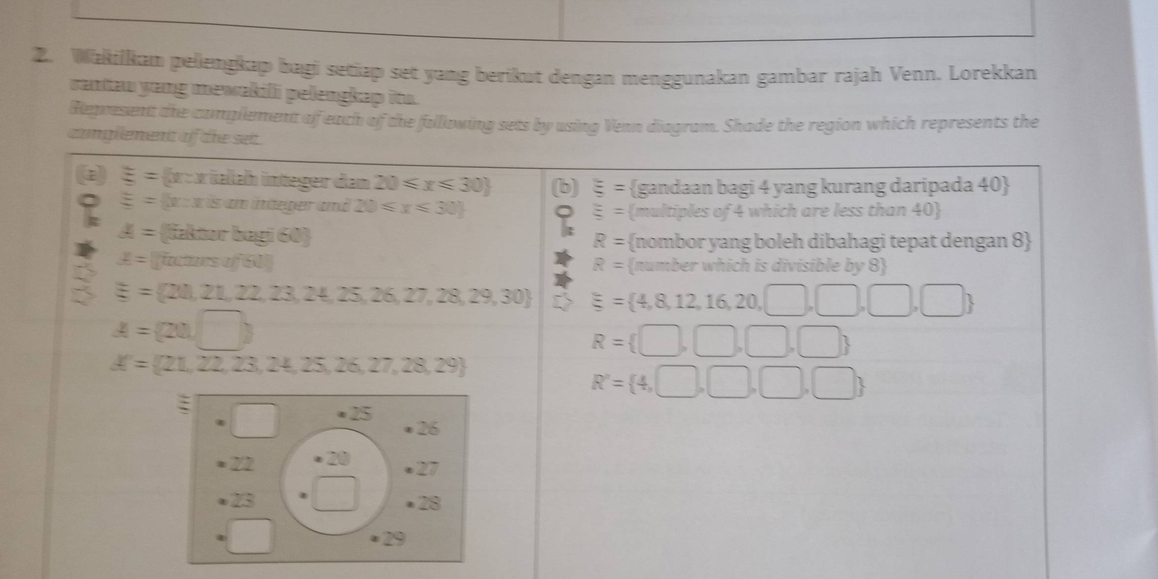 Selesai:Wakilkam pelengkap bagi setiap set yang berikut dengan ...