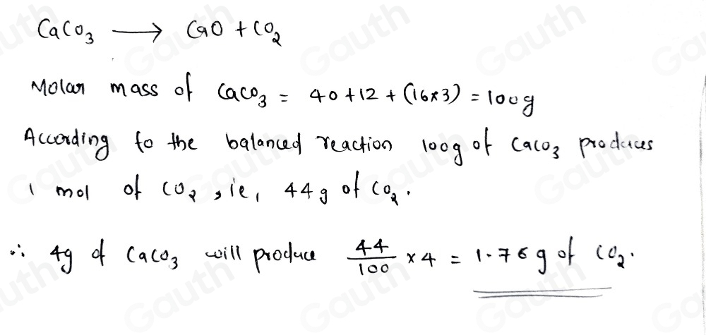 Solved: Look at the equation below. When calcium carbonate is heated ...