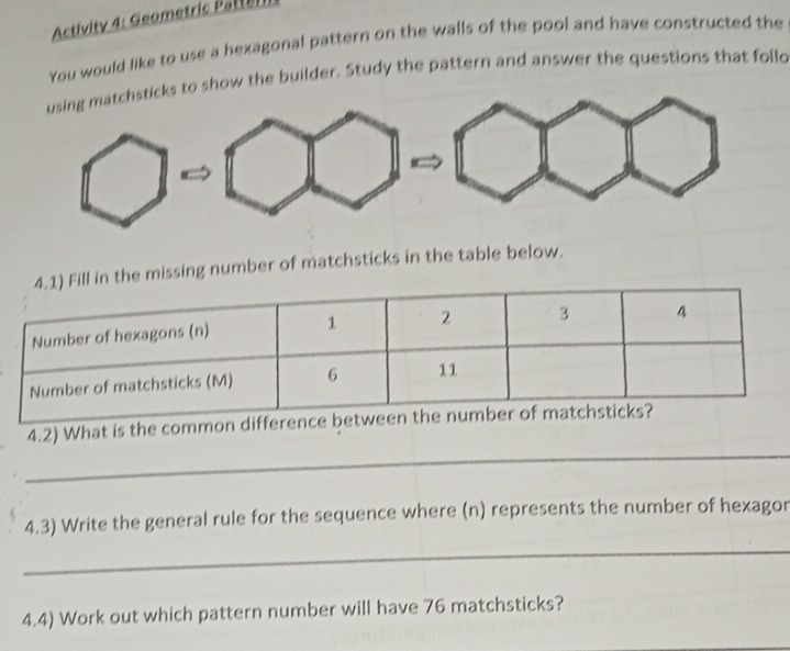 Solved: Activity 4: Geometric Pattan You would like to use a hexagonal pattern on the walls of ...