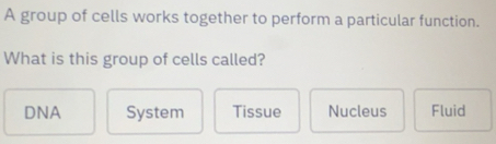 Gelöst:A group of cells works together to perform a particular function ...