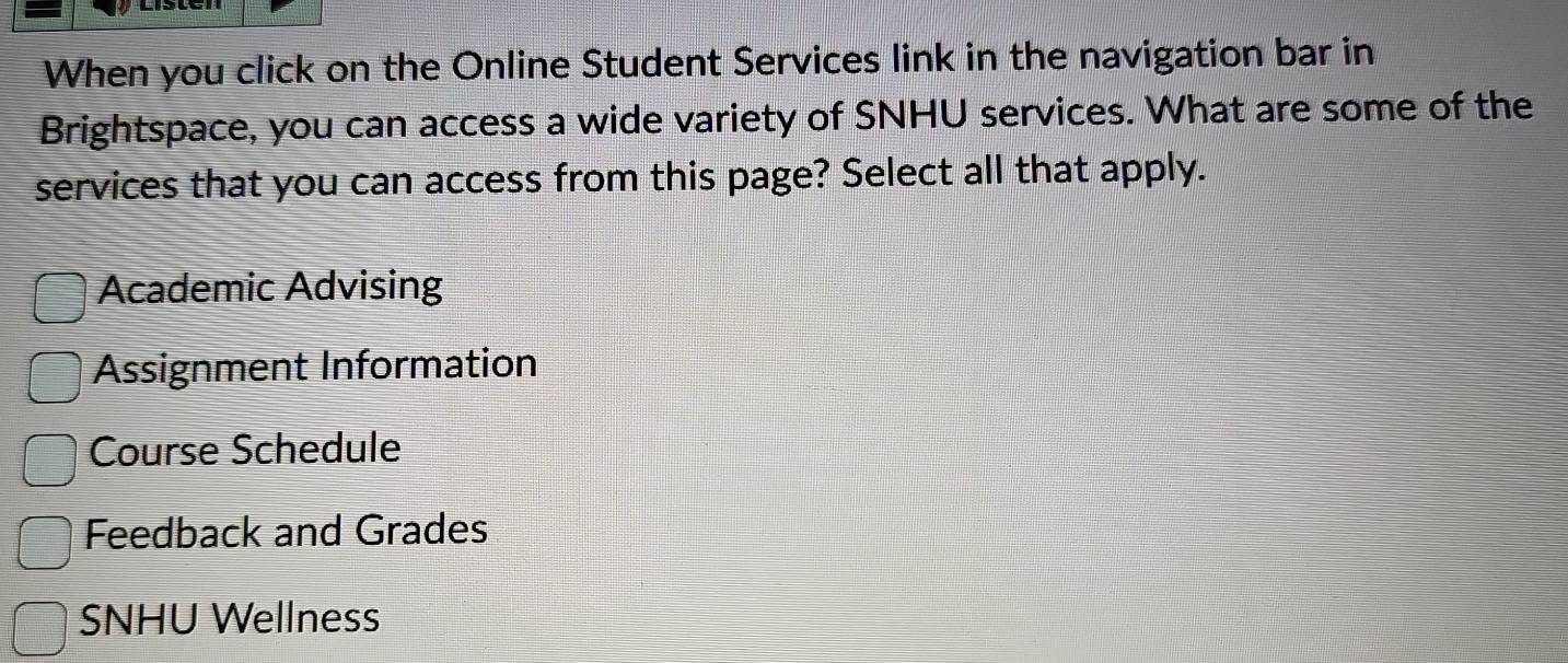 Solved: When you click on the Online Student Services link in the ...