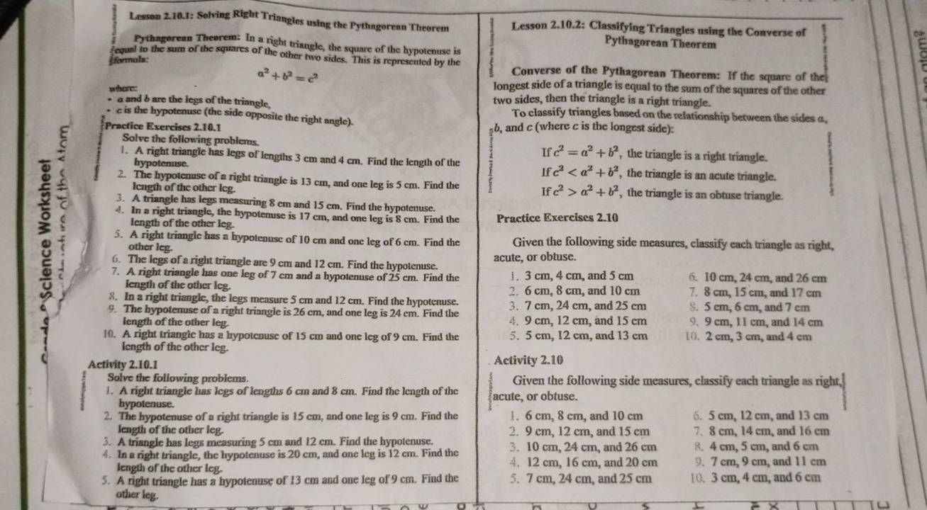 Solved: Lesson 2.10.1: Solving Right Triangles using the Pythagorean ...