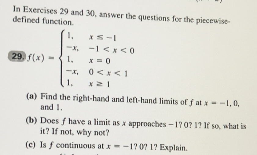Solved: In Exercises 29 and 30, answer the questions for the piecewise ...