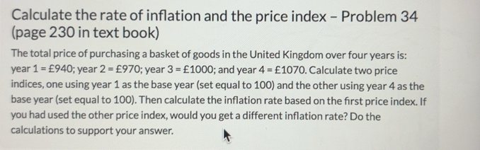 Solved: Calculate the rate of inflation and the price index - Problem ...