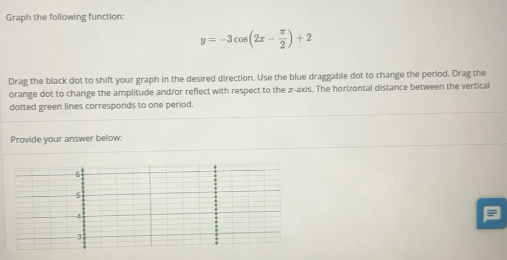 Solved: Graph the following function: y=-3cos (2x- π /2 )+2 Drag the ...