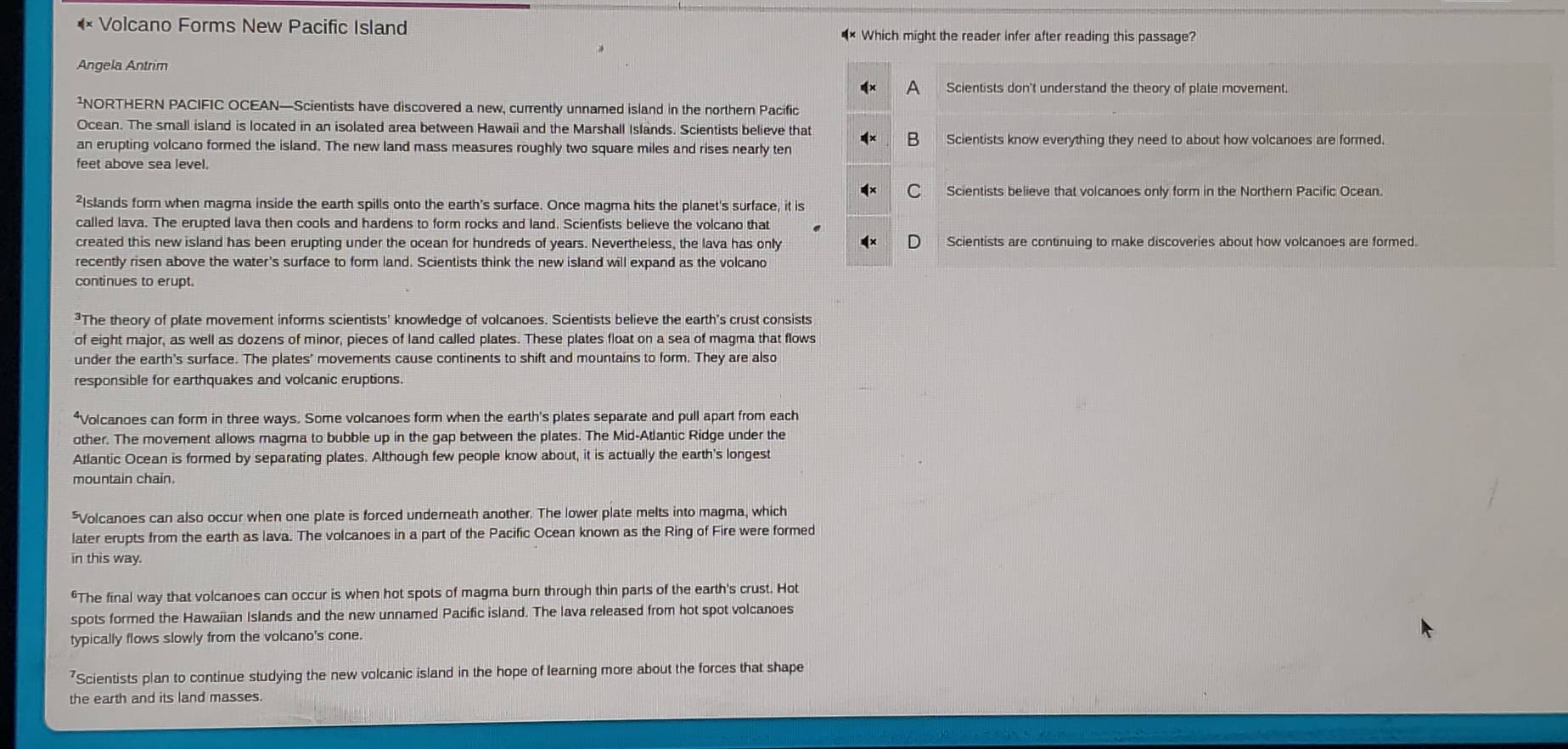Solved: Volcano Forms New Pacific Island Which might the reader infer ...