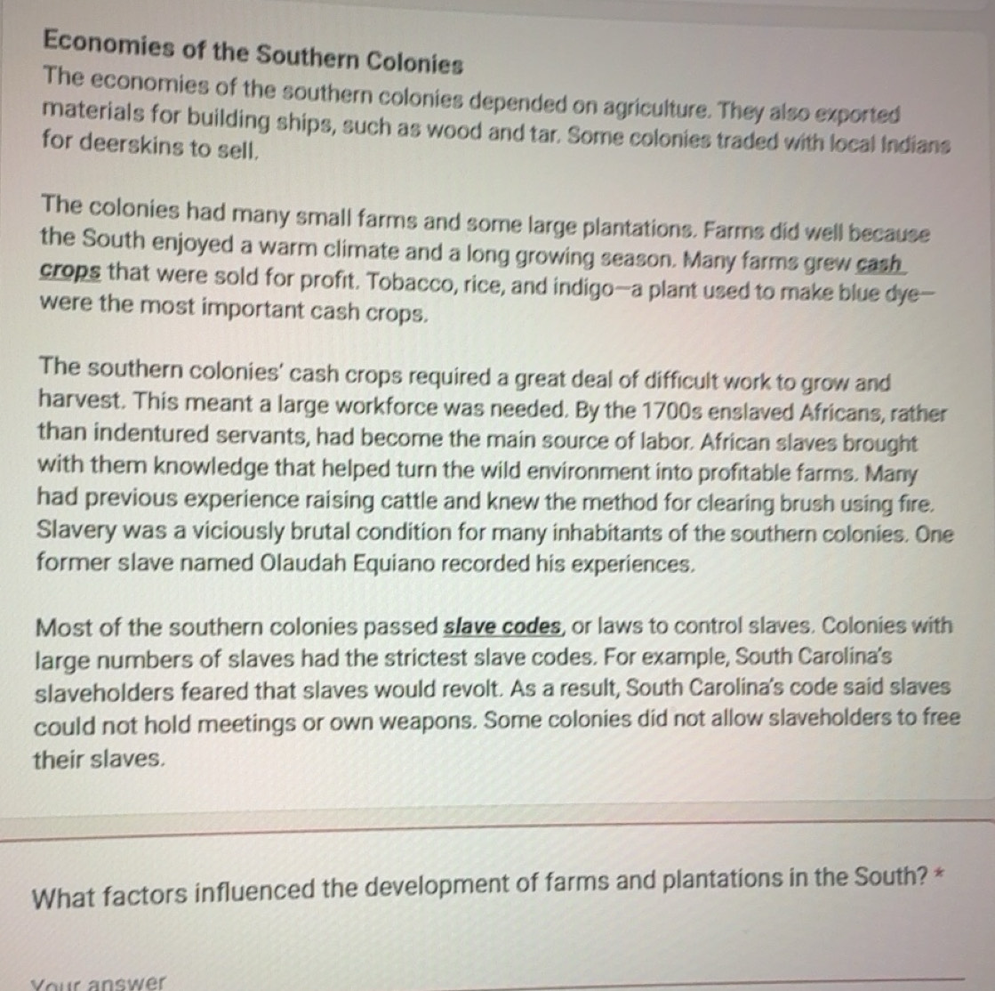 Solved: Economies of the Southern Colonies The economies of the ...