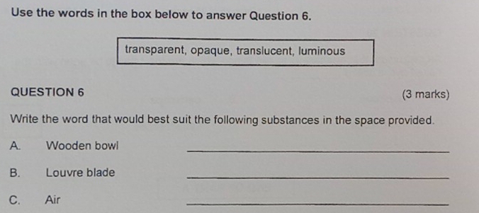 Solved: Use the words in the box below to answer Question 6 ...