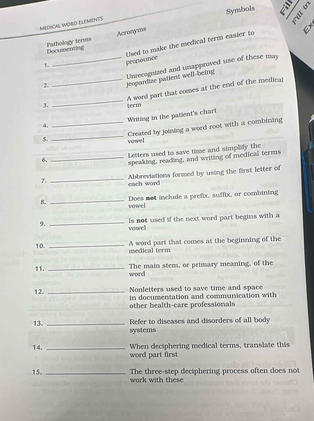Solved: Symbols MEDICAL WORD ELEMENTS = Pathology terms Acronyms Used ...