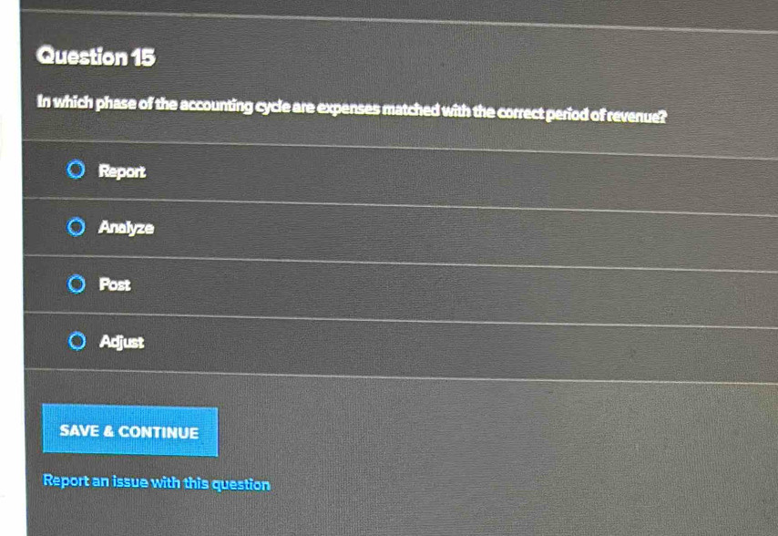 Solved: In which phase of the accounting cycle are expenses matched ...
