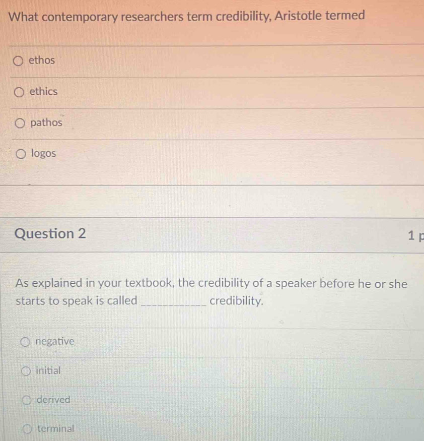 Solved: What contemporary researchers term credibility, Aristotle ...